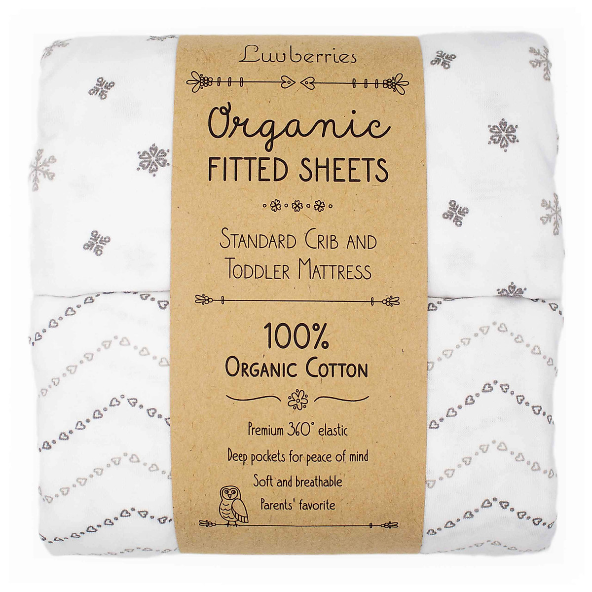 Luvberries - 100% Organic Cotton Fitted Crib Sheets (Set of 2), for Standard Crib and Toddler Mattresses, for Baby and Toddler, Boys & Girls, Unisex (Grey and White)