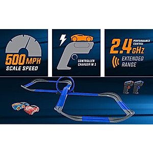 Tracer Racers 2.4 GHz Radio Control Remote Slot-Less, Cordless Racing Super 8 Speedway Track Set with Two Cars