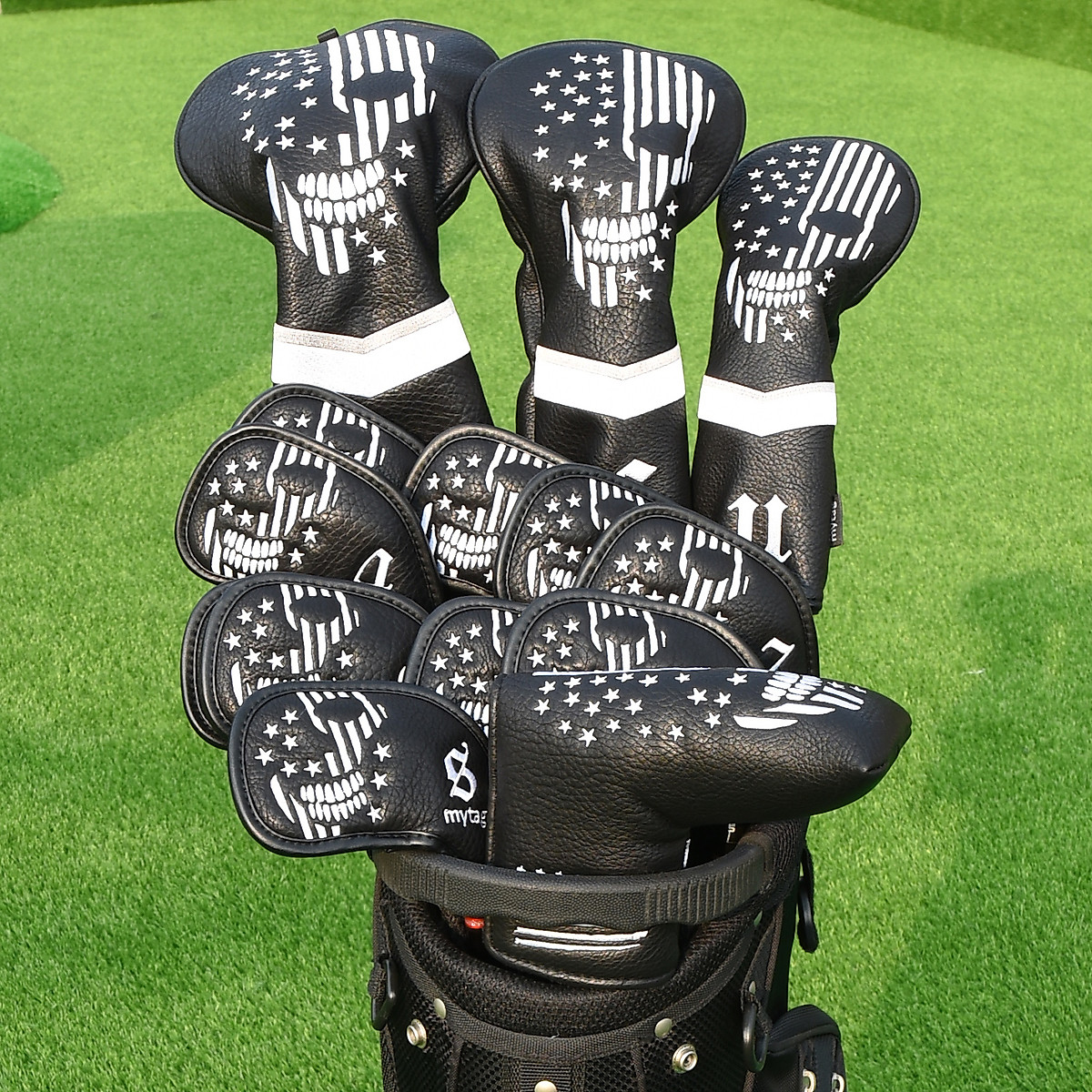 caiobob mytag Golf Skull Skeleton Head Cover Golf Club Black Leather Headcovers Set Fits Driver Fairway Wood Hybrid (One Set of 1, F, H)