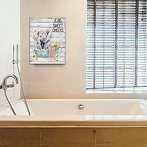 Funny Elephant Bathroom Wall Art Elephant Bathroom Pictures Wall Decor Elephant in Bathtub Canvas Painting Print for Wall Farmhouse Animal Bathroom Wall Decor Artwork Framed for Bedroom Toilet 12"x16"