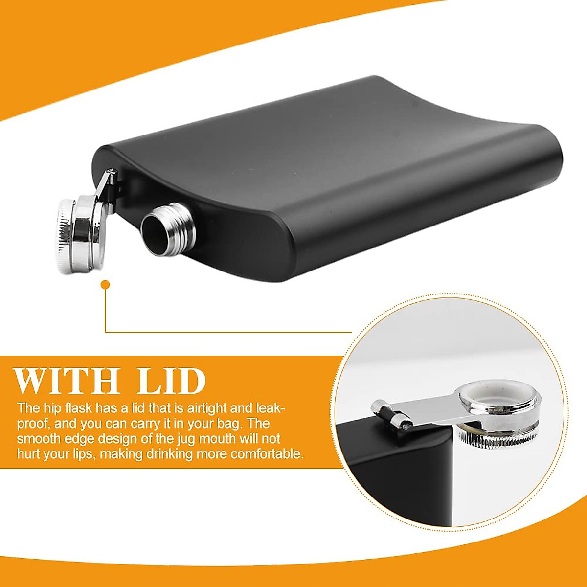 6pcs/set 8oz 12oz Party Camping Barbecue Stainless Steel Hip Flask With Funnel,Stainless Steel Shot Cup,for Men & Women(Black)