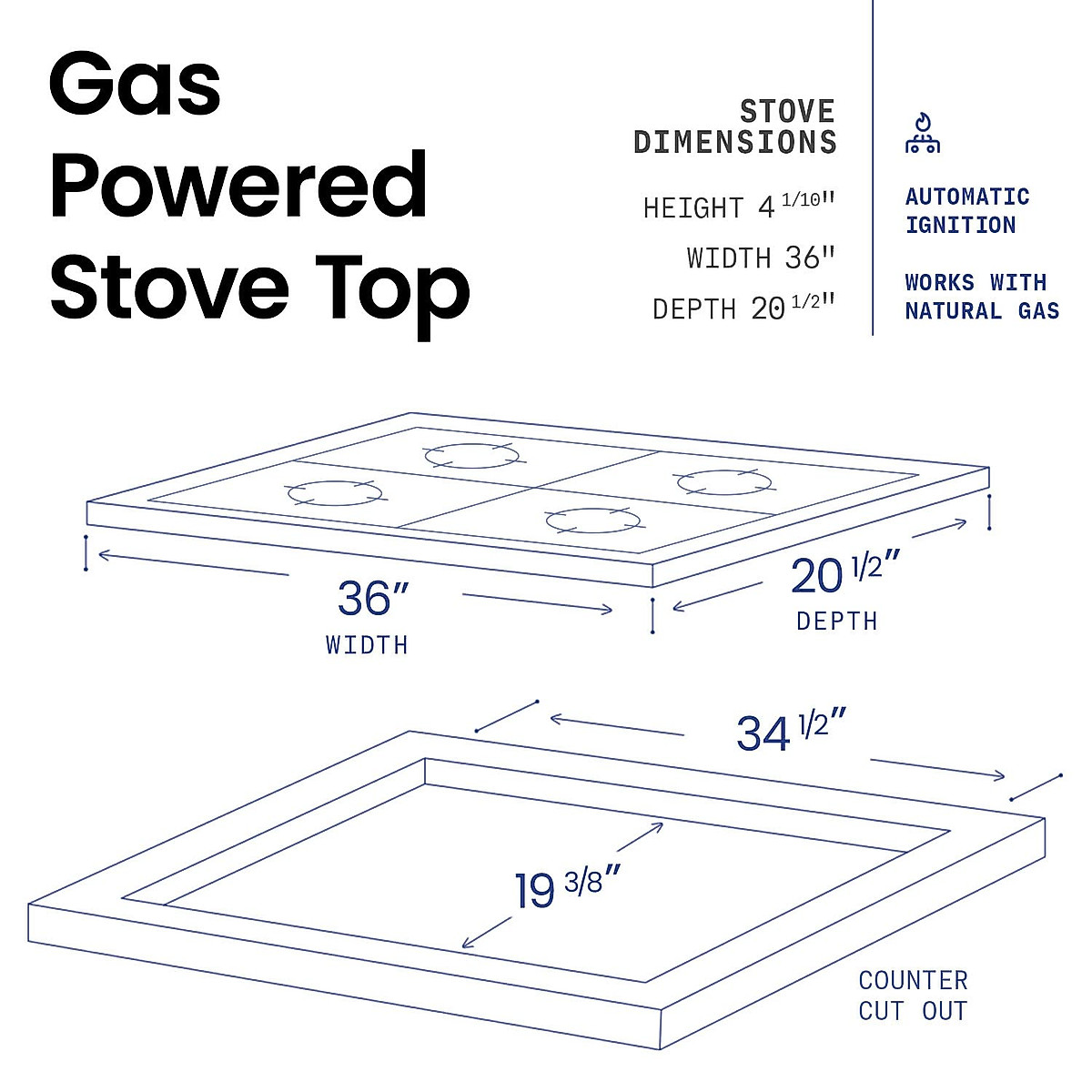 ABBA 36" Gas Cooktop with 5 Sealed Burners - Tempered Glass Surface with SABAF Burners, Natural Gas Stove for Countertop, Home Improvement Essentials, Easy to Clean, 36" x 4.1" x 20.5"