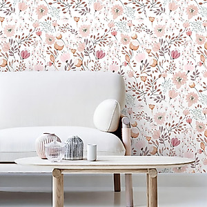 Wallpaper Peel and Stick Boho Pink Floral Peel Stick Wallpaper Contact Paper Removable Self Adhesive Wallpaper for Walls Bedroom Home Decoration Vinyl Rolls 17.7''x118.1''