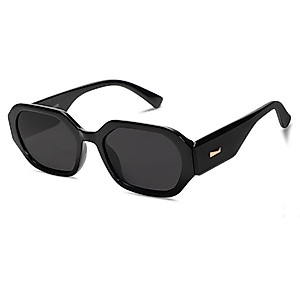 SOJOS Polarized Sunglasses For Women Retro Rectangle Womens Sun Glasses Trendy Narrow Square 90s Shades SJ2232 Black Grey Lens