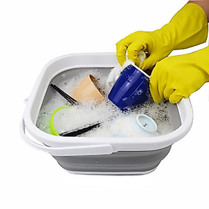 SAMMART 5.5L (1.4 Gallon) Collapsible Square Handy Bucket/Foldable SquareWater Pail/Portable Tub with Handle. (White/Grey, 1)