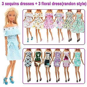 52 Pcs Fashion Doll Clothes and Accessories for 11.5 Inch Girl Doll Include 16 Pcs Mini Floral Sequin Dresses 36 Different Accessories Shoes, Handbags, Glasses, Necklace Accessories for Gril Doll