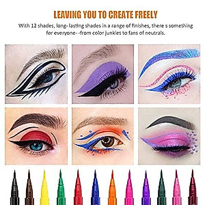 Rechoo 12 Colors Eyeliner Matte Liquid Eye liner Set for Eye Makeup, Colorful Waterproof Superstay Long Lasting Quick Dry Eye Liners Pencil (12 Rainbow Colors)