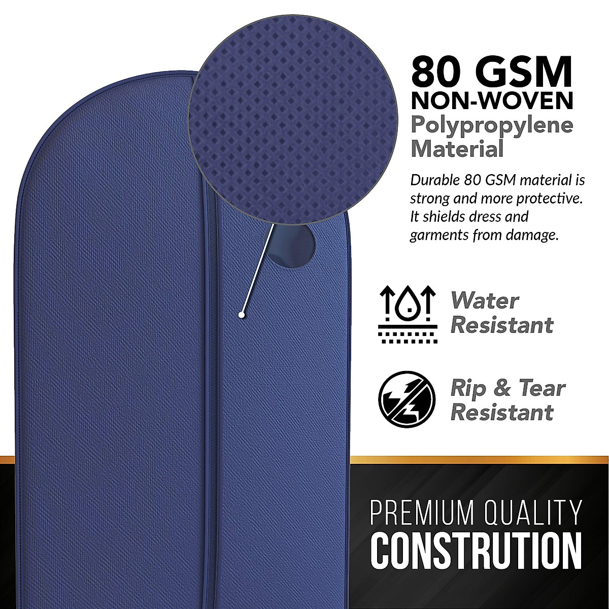 Your Bags Navy Garment Bag as Dress Cover or Suit Bag for Travel - 40" x 24" Garment Bags for Travel - Garment Bags for Hanging Clothes and Closet Storage - Dress Travel Garment Bag for Men & Women