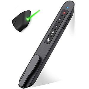 Air Mouse Green Light Presentation Remote Control USB Rechargeable Presentation Clicker Wireless Presenter RF 2.4 GHz Powerpoint Clicker Slide Advancer Changer Mac/Laptop/Computer