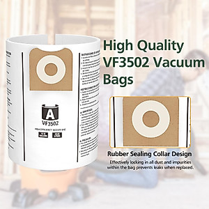 12 Pack 23743 VF3502 Vacuum Bags Compatible with Ridgid 12 to 16 Gallon Wet Dry Vacuums, High Efficiency Replacement Filter Bags for Model WD1950 WD1956 WD1850 WD1851 RV2400HF WD1450 WD1680 WD1270