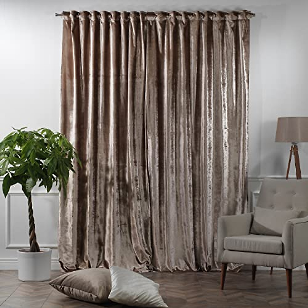 CASANEMA Rice Extra Long Shiny Velvet Curtains Luxury Colors Light Blocking Hang Back Tab & Rod Pocket 1 Panel Curtain 5-30 Ft Home Décor Custom Made Drapes -Made in Turkey (52" W X 132" L)