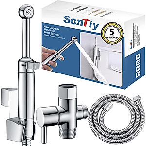 SonTiy All Brass Handheld Bidet Sprayer for Toilet, Cloth Diaper Toilet Sprayer Bidet Attachment with Backflow Preventer and Brass Valve Core for No-Leak, Polished Chrome, 5-Year Warranty