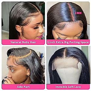 LRSICAL Lace Front Wigs Human Hair Straight 5x5 HD Lace Closure Wigs Human Hair Pre Plucked 180 Density Straight Human Hair Wigs for Black Women (5x5 Hd Lace Closure Wigs, 20 Inch, Straight)
