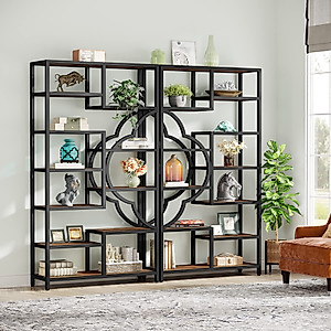 Tribesigns Bookshelf Set of 2, Large Bookcase with Unique Four Leaf Clover Shape Design, Industrial Etagere Display Shelves for Home & Office