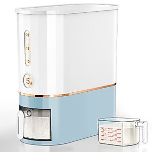 VenDotbi 26.5Lbs Rice Dispenser, Rice Container with Measuring Cup, Large Capacity Food Storage Container with Lid, Food Dispenser Kitchen Organization for Home Kitchen Pantry Rice Soybean Corn-Blue