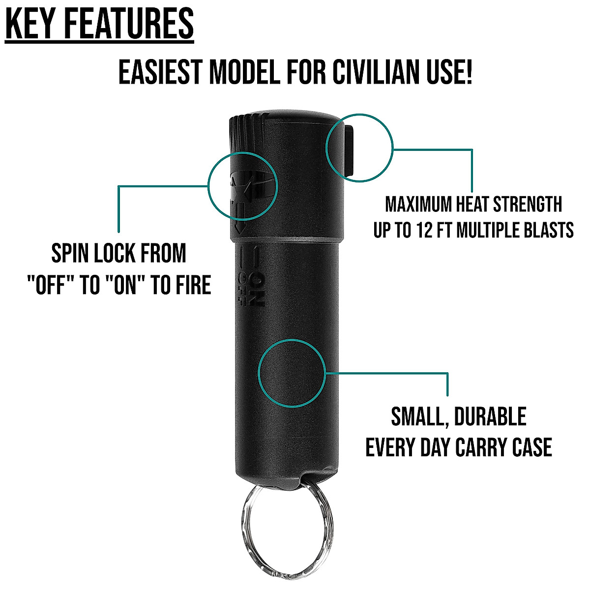 POLICE MAGNUM Pepper Spray Spin Top- SMALL & COMPACT Keychain for Security Protection- 1/2oz Black