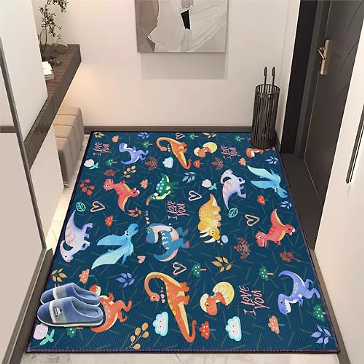 Reihanosk Dinosaur Area Rugs for Kids Room Boys Girls, 3'×5' Cartoon Carpet Bedroom Home Decor Large Play Mat, Non Slip Crystal Polyester Dinosaur Mat for Playroom Classroom Kidroom, 59"*39"