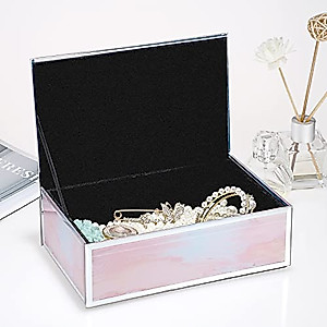 Hipiwe Pink Glass Jewelry Box Large Trinket Storage Box Treasure Box Decorative Jewelry Box Keepsake Box Jewelry Organizer for Women Girls