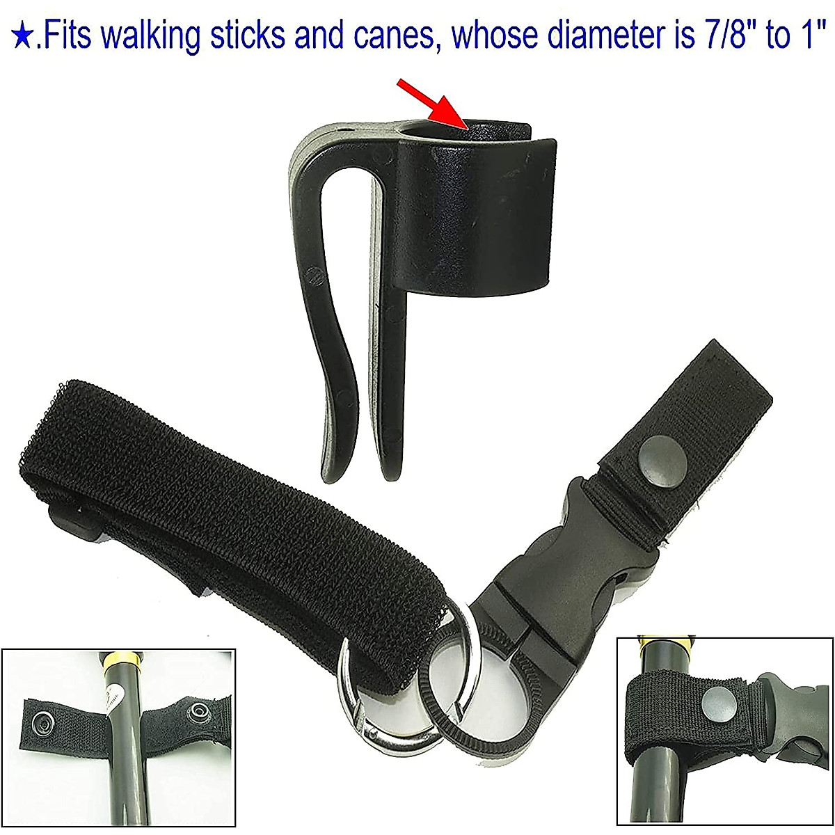 Secure Walking Stick Crutch & Cane Elastic Wrist Strap and Mobility Walker Pants Clip Belt Holder Support Grip Aid Holders for Arthritis, Elderly, Seniors & Camping & Hiking ~ Perfect Solution（No Cane