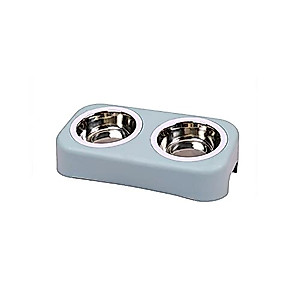 FUUIE Bowls for Food and Water Double Pet Bowl Dog Cat Food Water Feeder Stainless Steel Pet Drinking Dish Feeder for Dog Cat Puppy Feeding Supplies (Color : Blue, Size : 34.5x17x8cm)