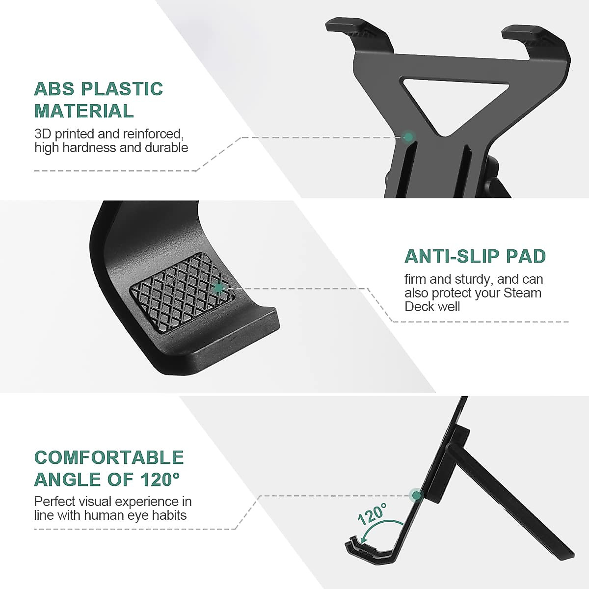 Lenink Stand for Steam Deck, Anti-Slip Foldable Holder Portable Base Wall Bracket Compatible with Valve Steam Deck Accessories (Black)