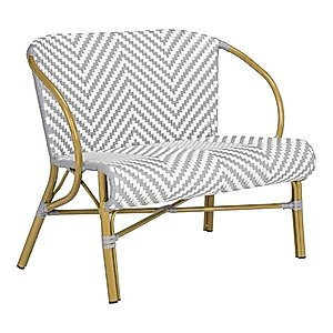 SAFAVIEH PAT4016A Outdoor Collection Dandra Navy and White Herringbone Rattan Settee