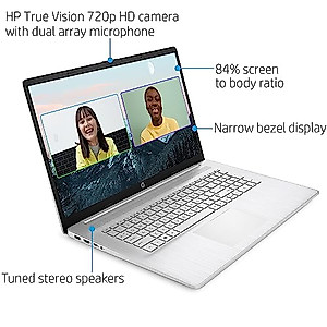 HP 17 17.3" Touchscreen HD+ Laptop Computer, Quad-Core AMD Ryzen 3 5300U (Beat i3-1115G4), 8GB DDR4 RAM, 256GB PCIe SSD, WiFi 6, Bluetooth 5.2, Natural Silver, Windows 11 Home, BROAG HDMI Cable