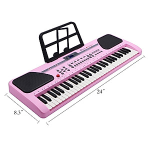 iMeshbean Kids 24'' Electric Keyboard Piano 61 Keys Piano, Electronic Piano with Microphone Music Keyboard Piano for Girls Boys Children (Pink)