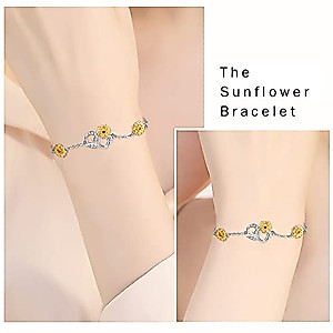 Cuoka Sunflower Bracelet 925 Sterling Silver Sunflower Jewelry For Women Girlfriend with Box