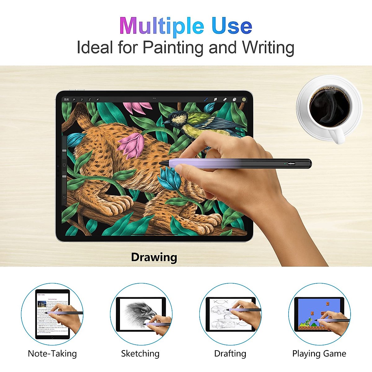 ​​​Stylus Pen for iPad 2018-2023 with Palm Rejection, Active Pencil for iPads 10th/9th/8th/7th/6th Gen, for iPad Pro11/12.9 inch, for iPads Air 5th/4th/3th, for iPad Mini 6th/5th Gen(Black and Purple)