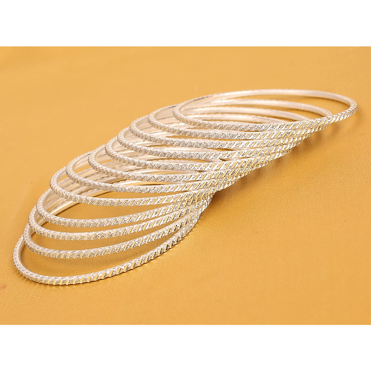 Touchstone "Silver Bangle Collection Indian Bollywood Hand Saw Cut Work Creamy Silver Color Designer Jewelry Bangle Bracelets. Set of 12. In Silver Tone For Women.