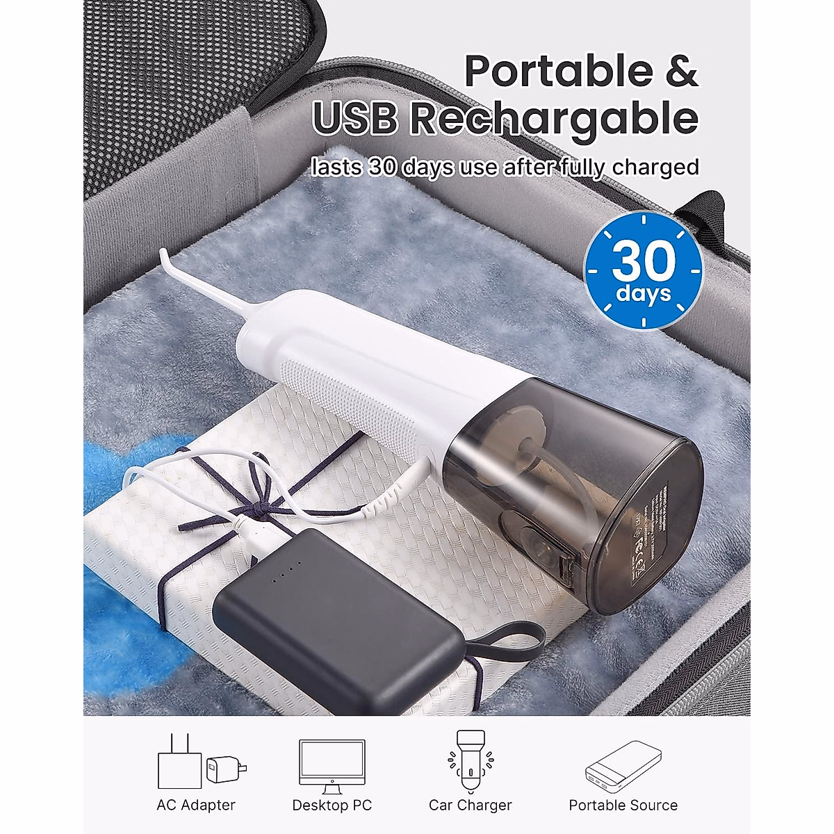 RENPHO Water Dental Flosser Teeth Cleaning, Cordless Oral Irrigator 300ML Portable Rechargeable Electric Waterflosser with 4 Modes 5 Jet Tips, IPX7 Waterproof, USB, Teeth Cleaner Pick for Home Travel