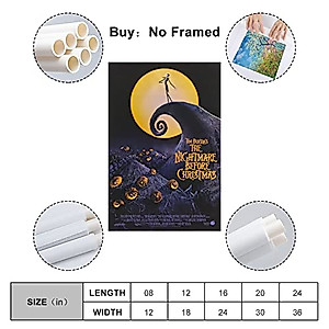 Movie Poster Tim Burton's The Nightmare Before Christmas Canvas Poster Wall Art Decor Print Picture Paintings for Living Room Bedroom Decoration No Frame 12x18inch(30x45cm), White