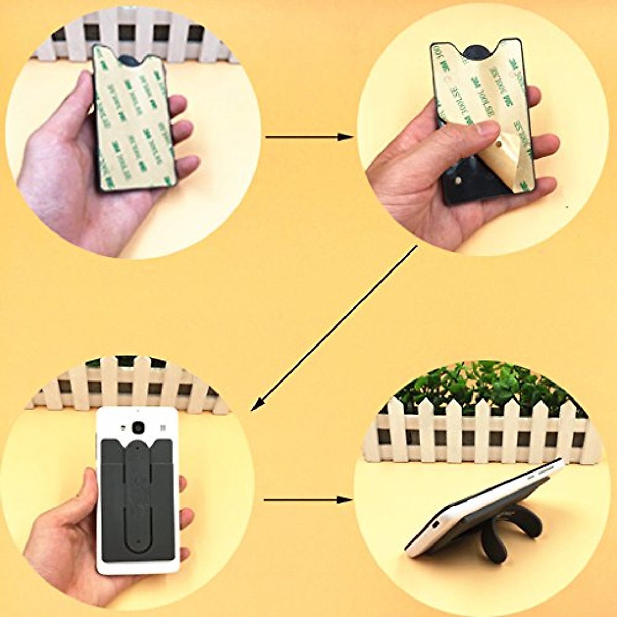 Kinteshun Card Holder with Cell Phone Stand,Stick-on Silicon Rubber Smartphone Sleeve Support Wallet(6pcs)