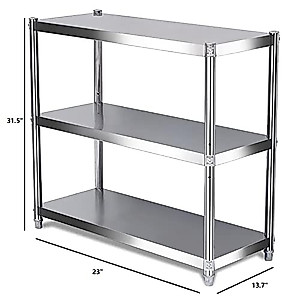 Generic Stainless Steel Kitchen Laundry Room Storage Pantry Shelf Garage Heavy Duty Shelving, Each Shelf can Bear 200 pounds evenly distributed; (3tier-Adjustable (23.6L x 14W x 31H))