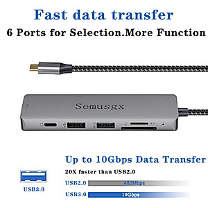 USB C Hub 6 in 1 Type C Dongle USB C Multiport Adapter Docking Station Suitable for MacBook Pro and More Type C Devices (HDMI 4K@30Hz SD/TF Card Reader USB C 100W PD)