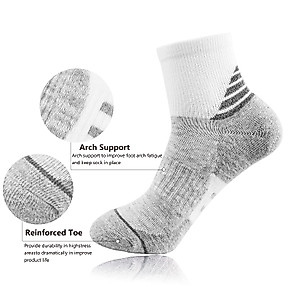 J.WMEET Women's Athletic Ankle Socks Quarter Cushioned Running Socks Hiking Performance Sport Cotton Socks 6 Pack (3 Light grey + 3 Dark grey)