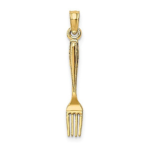 Solid 14k Yellow Gold 3-D and Table Fork Charm Pendant - 21mm x 3mm