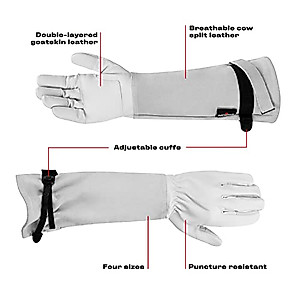 NoCry Leather Gardening Gloves with Improved Long, Adjustable Gauntlet Cuffs; Puncture Resistant with Reinforced Palms and Fingertips; Perfect for Rose Pruning, Size Medium, Grey