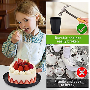 12pcs Wheat Straw Dinnerware Sets for 4, Kitchen Unbreakable Plates and Bowls Sets for College Dorm Apartment Resuable Black