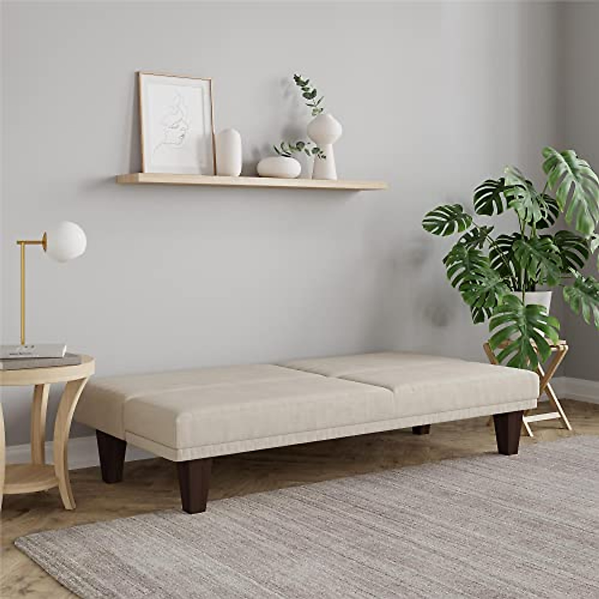 DHP Dillan 69 Inch Futon Sofa Bed, Modern Armless Upholstered Couch Sleeper with Tufted Back and Seat, Full, Tan