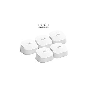 Amazon eero 6 dual-band mesh Wi-Fi 6 system with built-in Zigbee smart home hub (5-pack, three routers and two extenders)
