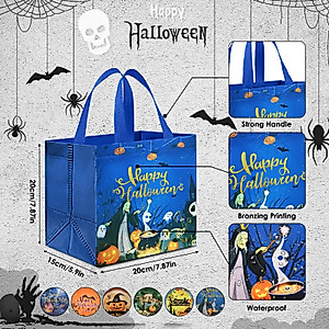 AhfuLife 6 Pcs Halloween Trick or Treat Bags, Halloween Candy Tote Bags with Handles, Reusable Halloween Non-Woven Gift Bags for Halloween Party Supplies Favors (7.8×7.8×5.9’’)