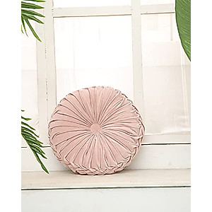Jojocotduv Craftsmanship Pleated Throw Pillow, Home Decorative Round Pumpkin Velvet Cushion, Floor Pillows for Living Room Chair Couch Sofa (Pink)