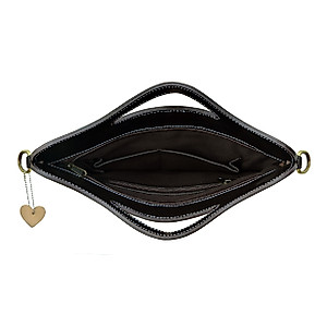 Affilare Western Bag Saddle Blanket Bag Leather Crossbody Shoulder Bag with Fringes With Leather Hand Tooled carved Panels Black Grey and White 20AB005