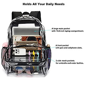 Clear Backpack School Bag Bookbag, Heavy Duty PVC Plastic Transparent See Through Backpacks for Men Women Girls Boys (Black)