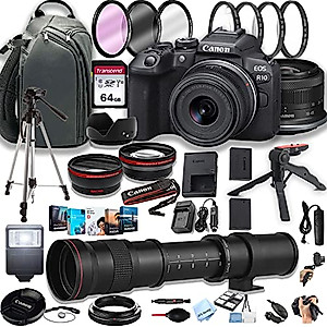 Canon EOS R10 Mirrorless Digital Camera with RF-S 18-45mm f/4.5-6.3 is STM Lens+ 420-800mm Super Telephoto Lens + 100S Sling Backpack + 64GB Memory Card, Extreem Photo Bundle (42pc Bundle)