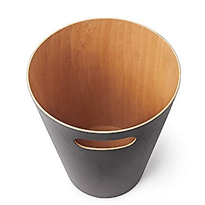 Umbra Woodrow, 2 Gallon Modern Wooden Trash Can Wastebasket or Recycling Bin for Home or Office, Dark Gray
