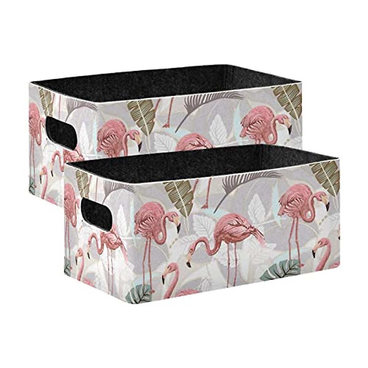 Emelivor Flamingos Storage Basket Bins Set (2pcs) Felt Collapsible Storage Bins with Fabric Rectangle Baskets for Organizing for Kids Toys Pet Toy Books Clothes Closet Cabinet Organise