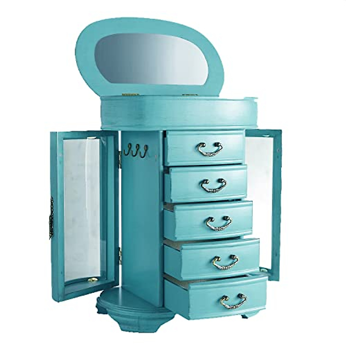 Hives & Honey Daphne Oval Glass Turquoise Jewelry Chest Jewelry Organizer Box Case Mirrored Storage